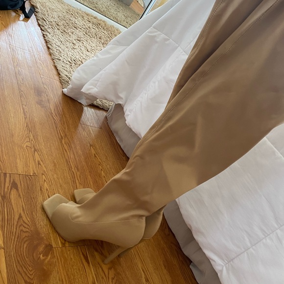 PrettyLittleThing | Shoes | Plt Beige Thigh High Boots | Poshmark